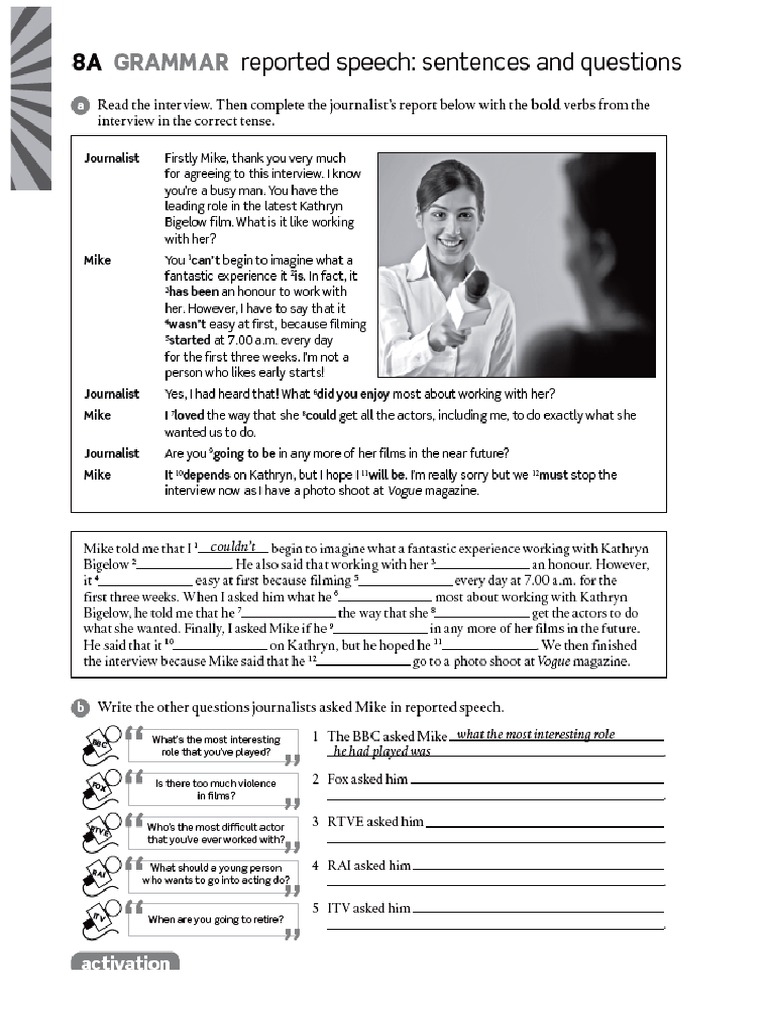 REPORTED SPEECH - Ejercicios de Reported Speech - Intermediate Level | PDF