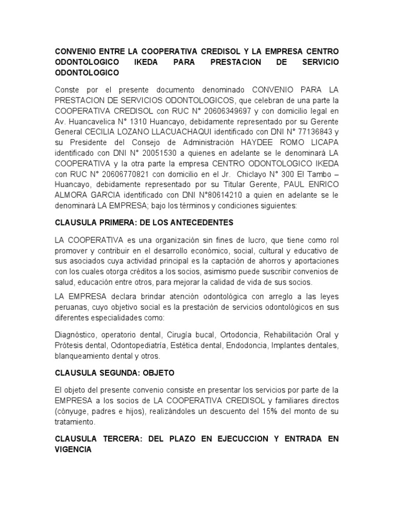 Modelo de Convenio de Servicios. | PDF | Cooperativa | Empresas