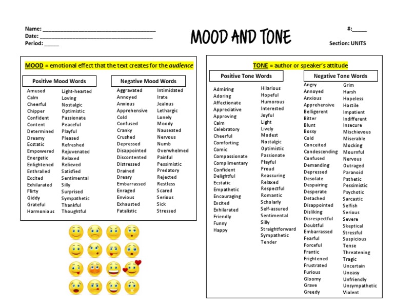 Mood and Tone Handout | PDF | Emotions | Subjective Experience