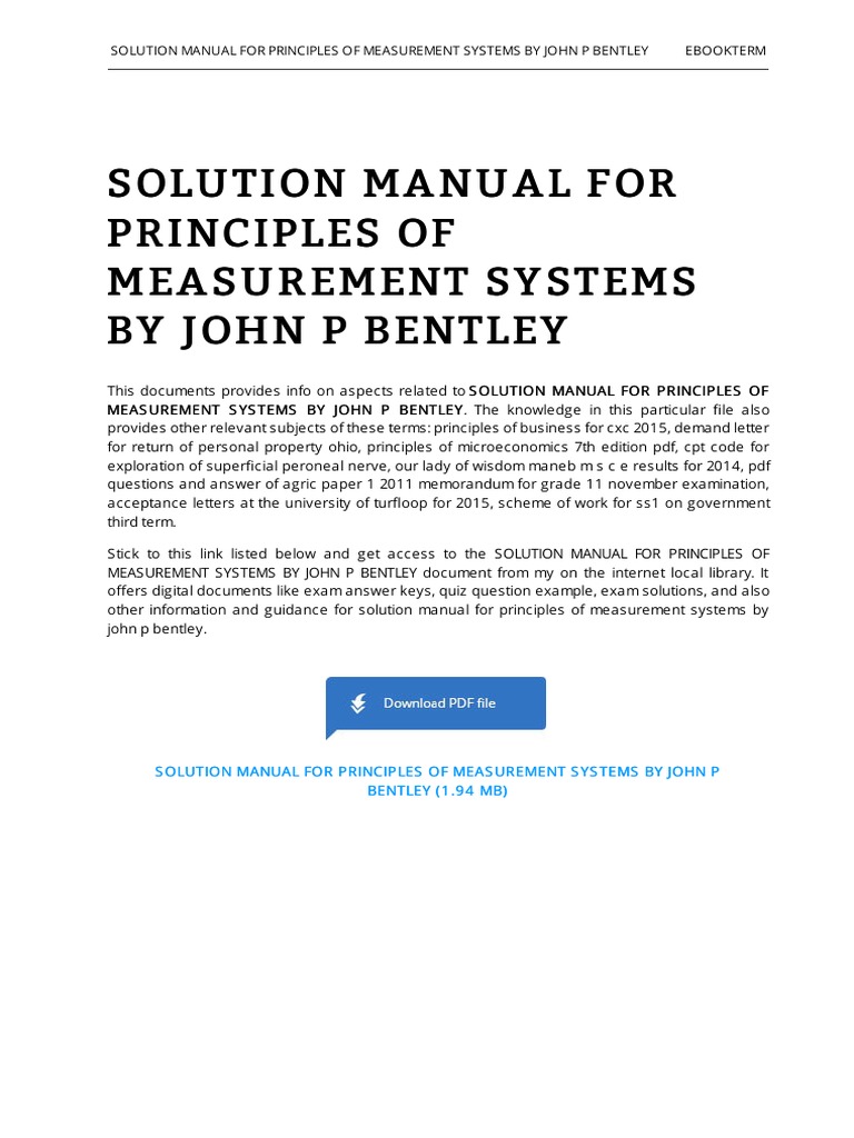 Solution Manual For Principles of Measurement Systems by John P Bentley ...