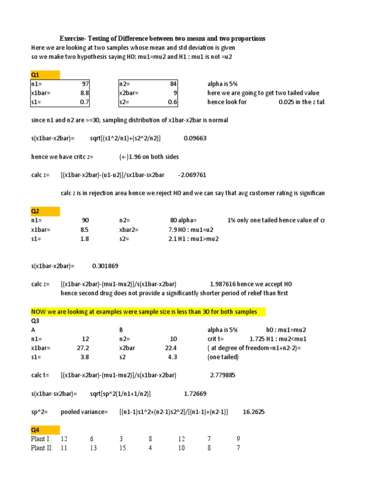 Hypothesis Testing of Differences Between Two Means and Two Proportions ...
