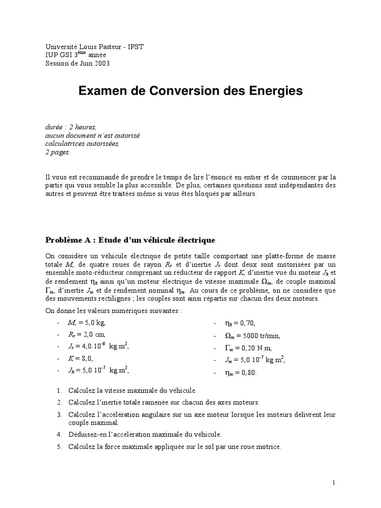 Examen de Conversion Des Energies | PDF