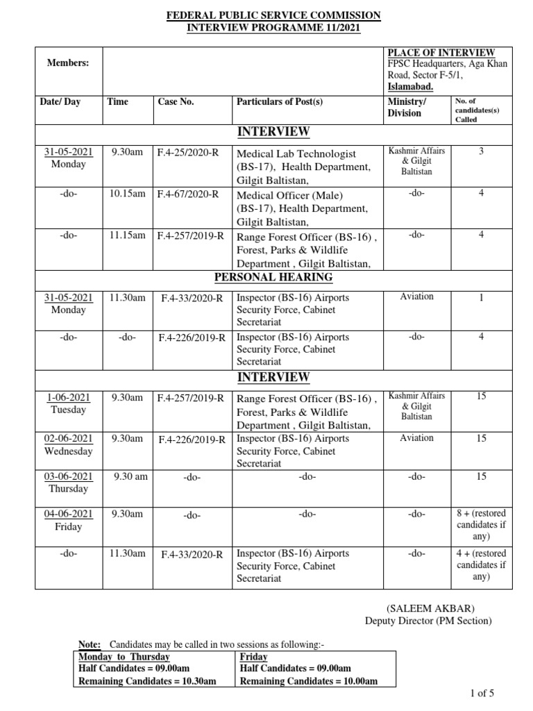 Interview Prog - No .11-2021 | PDF | Government Of Pakistan | Pakistan