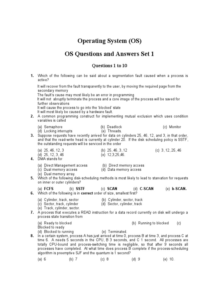 Operating System (OS) OS Questions and Answers Set 1 | PDF | Process (Computing) | Operating System
