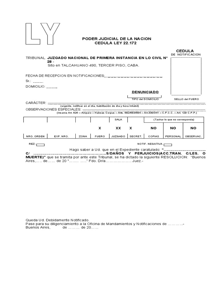 Modelo Cedula Ley 22172 | PDF | Justicia | Crimen y violencia