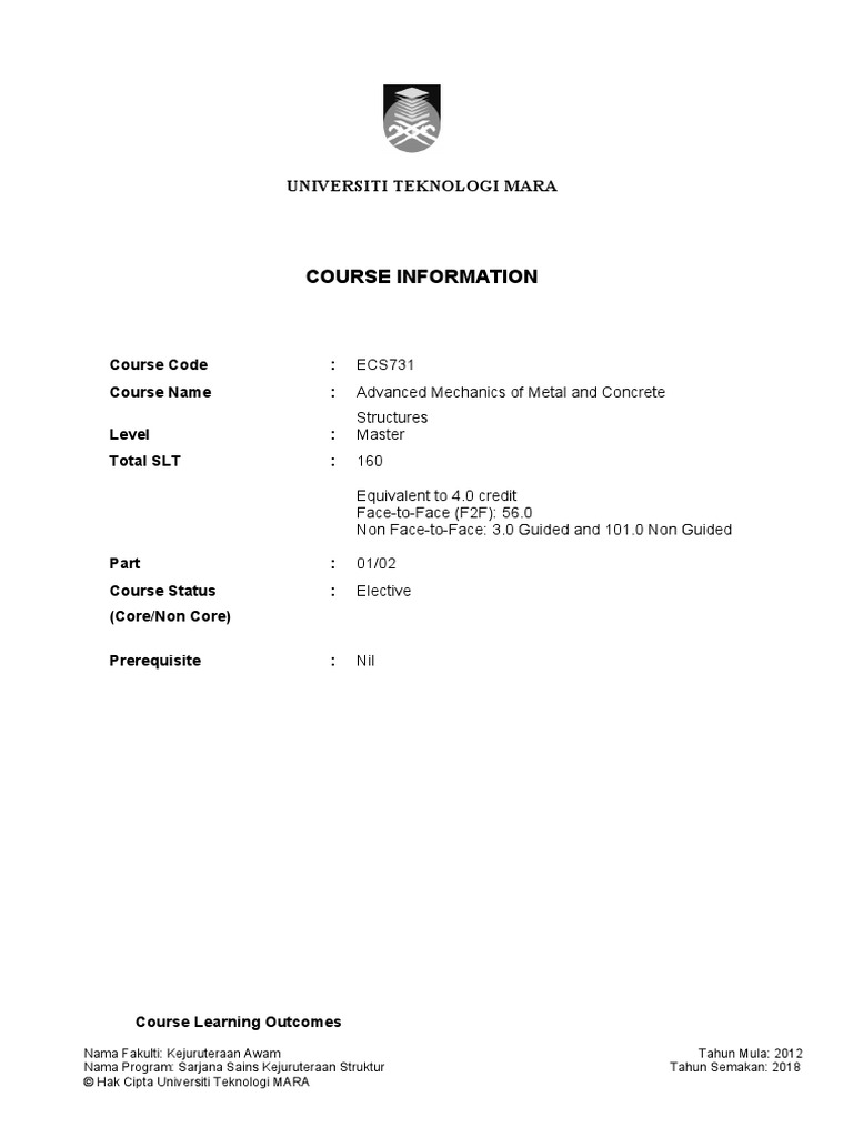 Ecs 731 Adv Mech of Concrete and Steel Struct Updated 26 Julai 2018 | PDF | Buckling ...