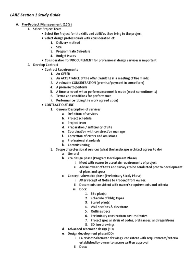 LARE Section 1 Study Guide | PDF | Request For Proposal | Project Management