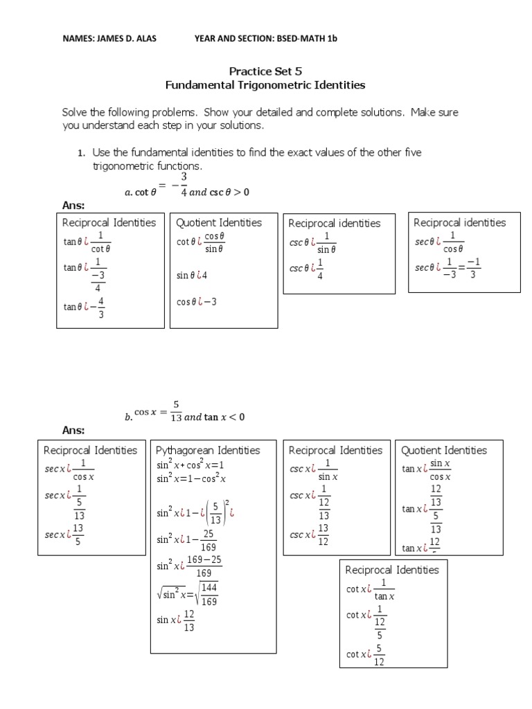 Fundamental Trigonometric Identities Sample | PDF | Trigonometric ...