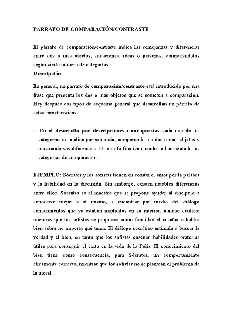 Párrafo de Comparación y Contraste | PDF | Sócrates | Moralidad