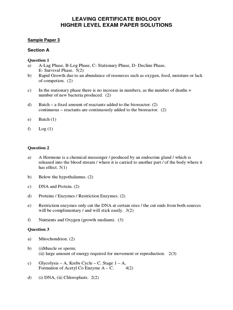 Edco Biology Sample Paper 3 HL Solutions | PDF | Sex | Atrium (Heart)
