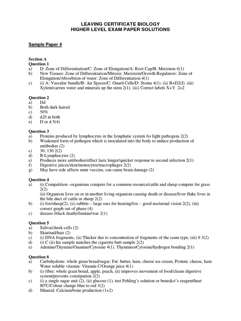 Edco Biology Sample Paper 4 HL Solutions | PDF | Ploidy | Sexual ...