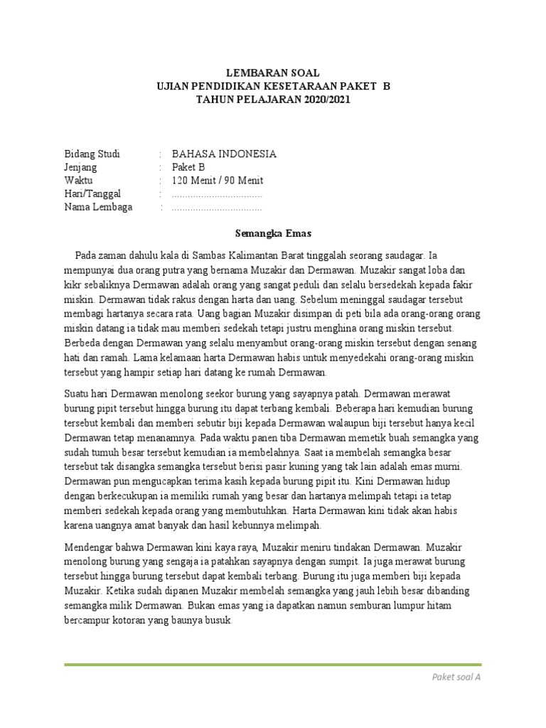 Soal BHS INDO Paket 1 | PDF