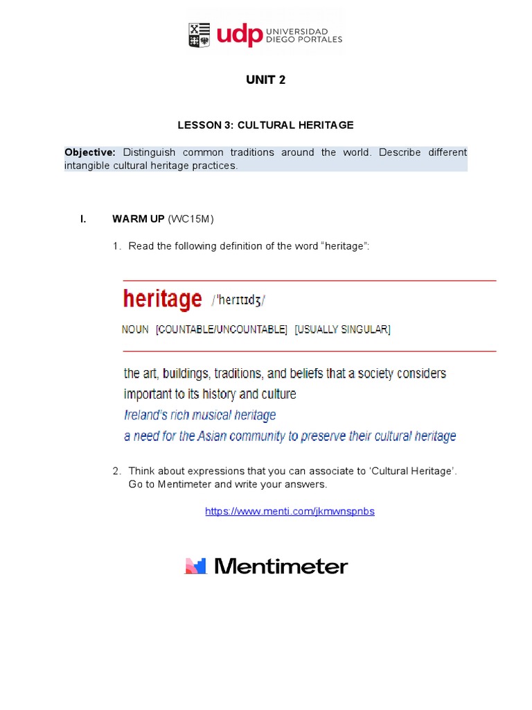 UNIT 2 LESSON 3 Cultural Heritage | PDF | Cultural Heritage | Cultural ...