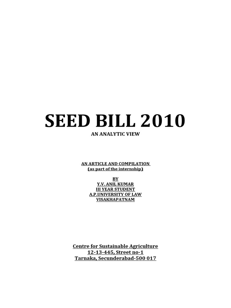 Seed Bill 2010: An Analytic View | PDF | Cotton | Monsanto