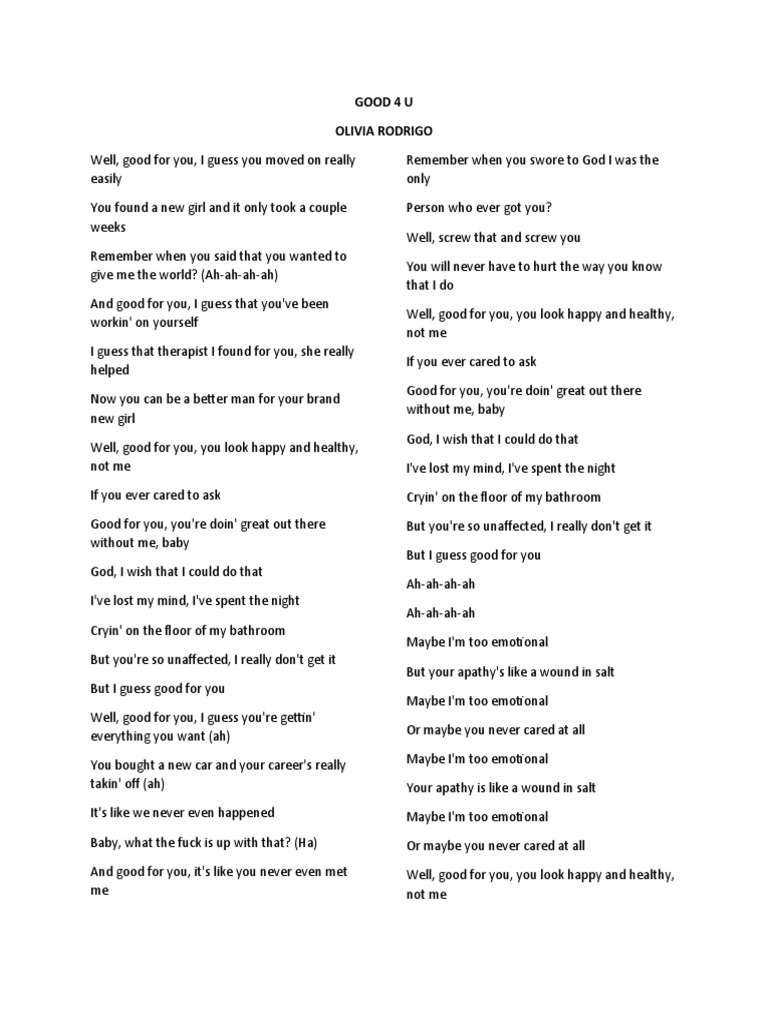 Good 4 U Olivia Rodrigo | PDF