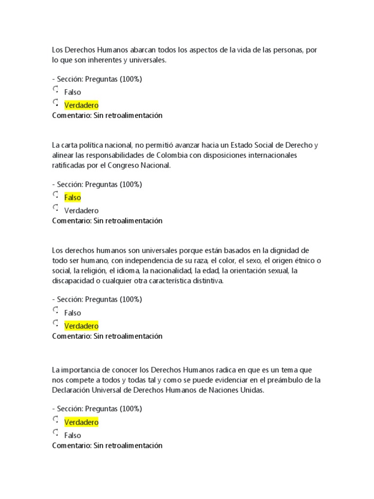 Cuestionario Aspectos Generales de Los Derechos Humanos | PDF | Ley humanitaria internacional ...