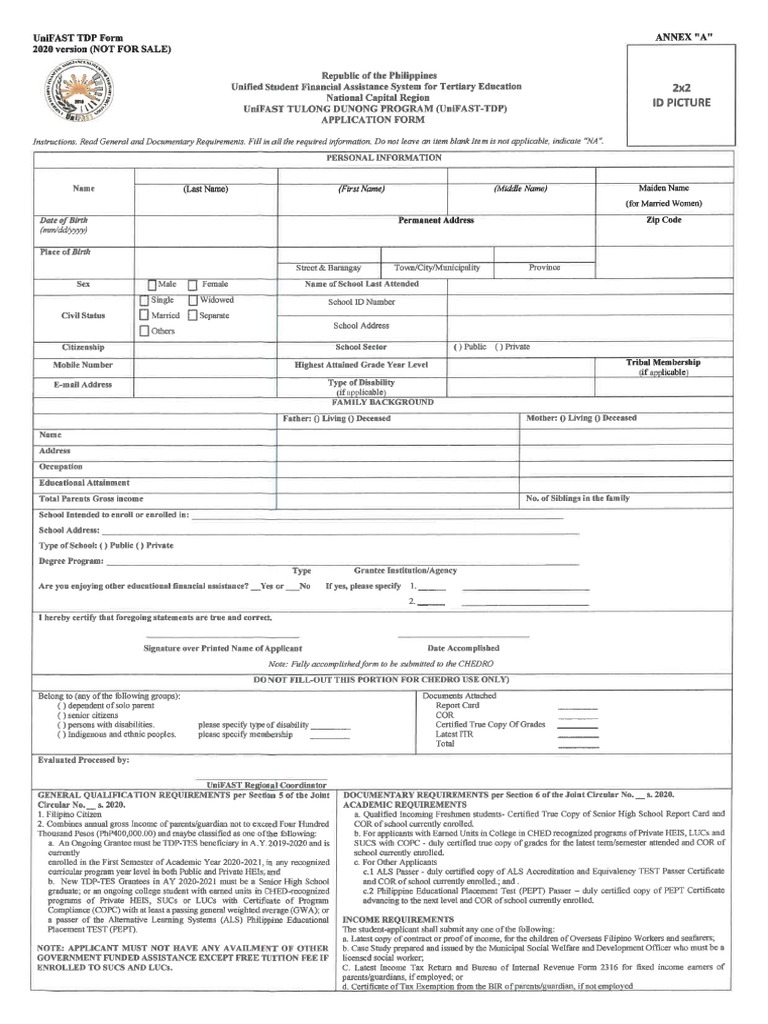 UniFAST-TDP Form | PDF