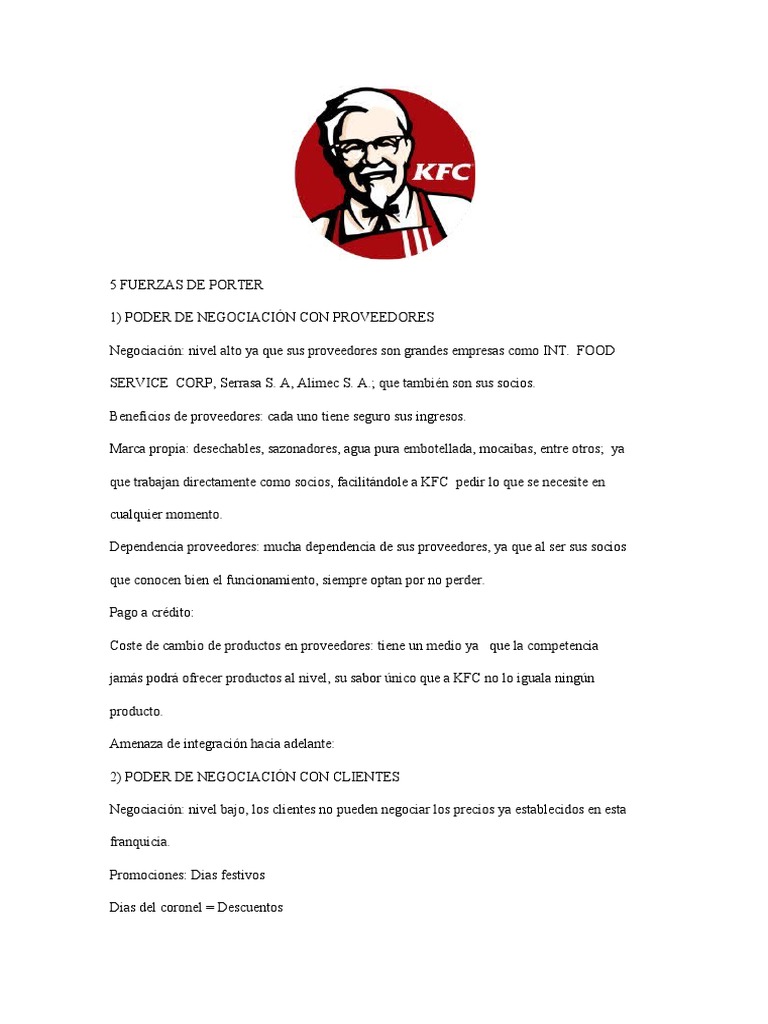 Las 5 Fuerzas de Porter de KFC | PDF | Marca | Economias