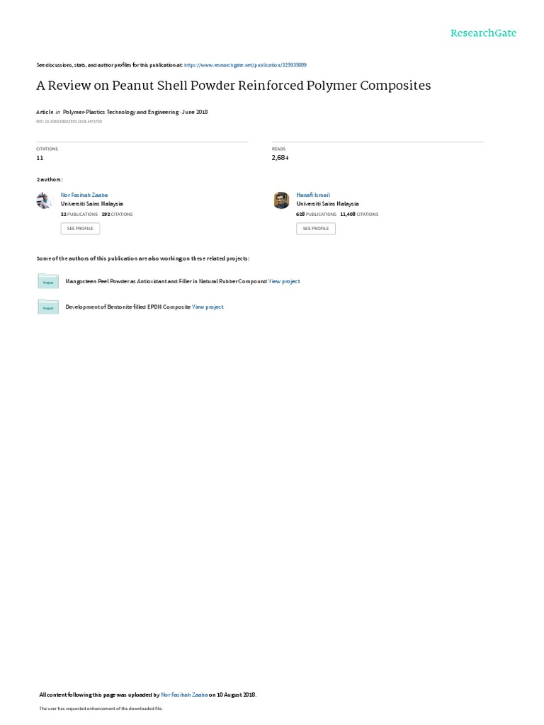 AReviewon Peanut Shell Powder Reinforced Polymer Compositespublished ...