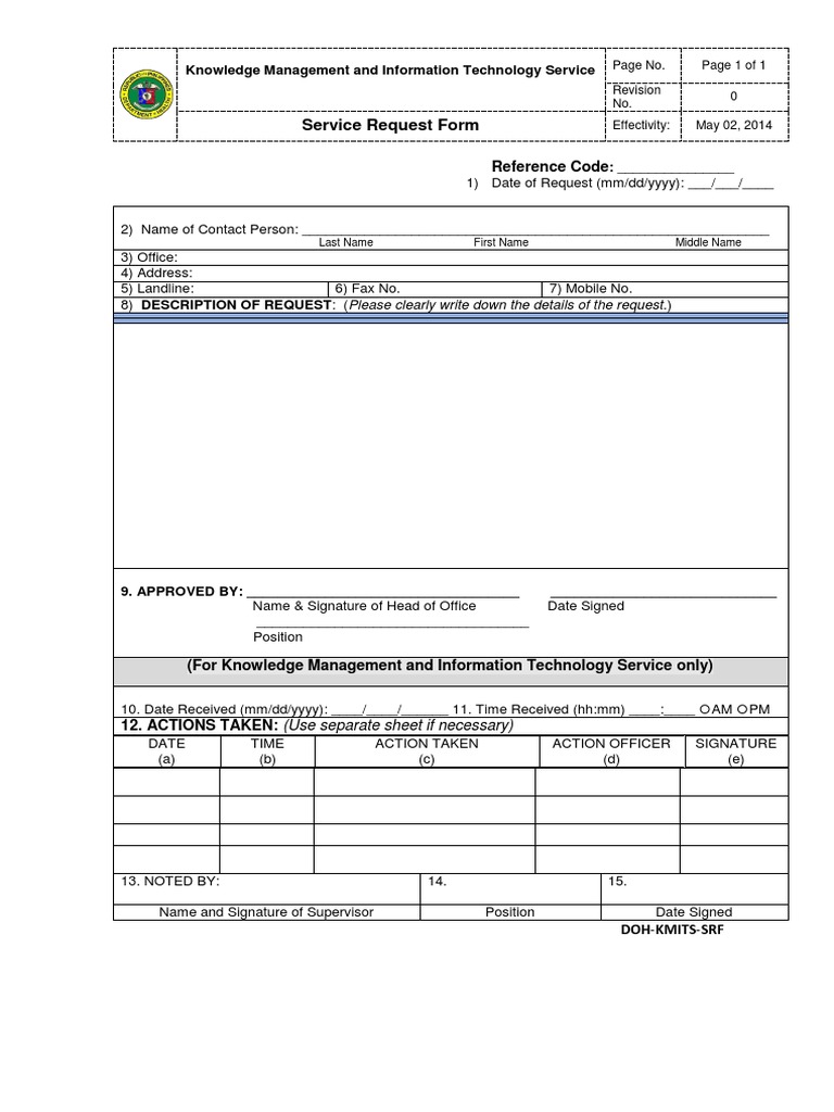 Service Request Form for Knowledge Management and Information ...