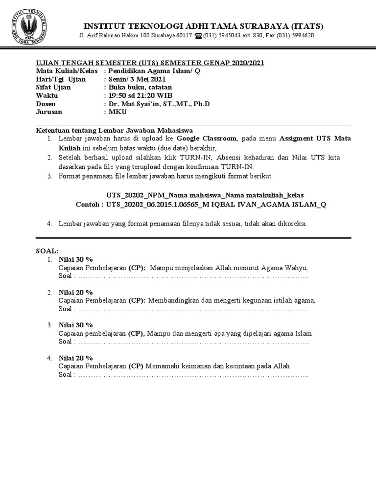 Template Soal Uts Online | PDF | Karier & Perkembangan | Komputer