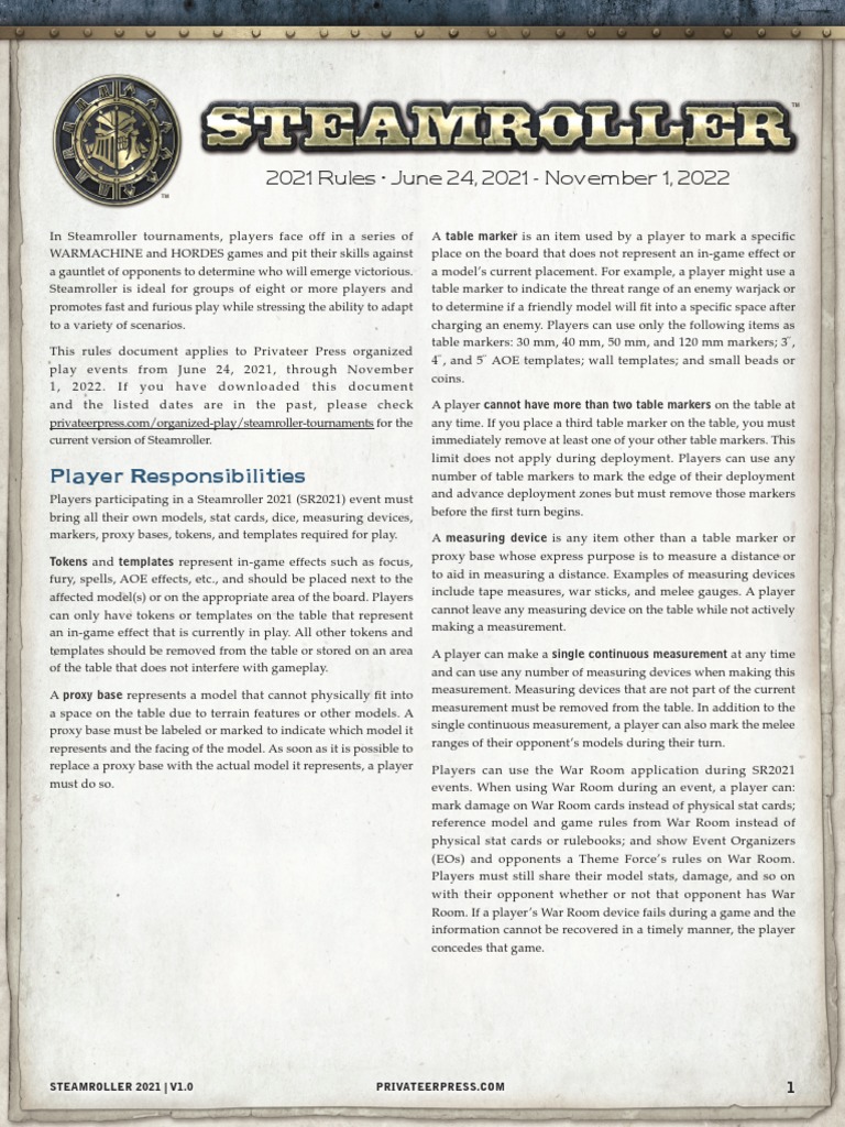 Steamroller Rules 2021 v4 | PDF | Tournament | Leisure