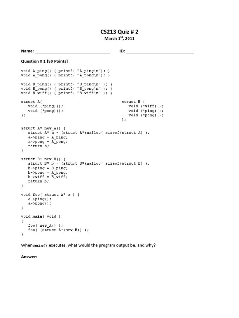CS213 Quiz 2: C & Java Programming Output | PDF | Computers