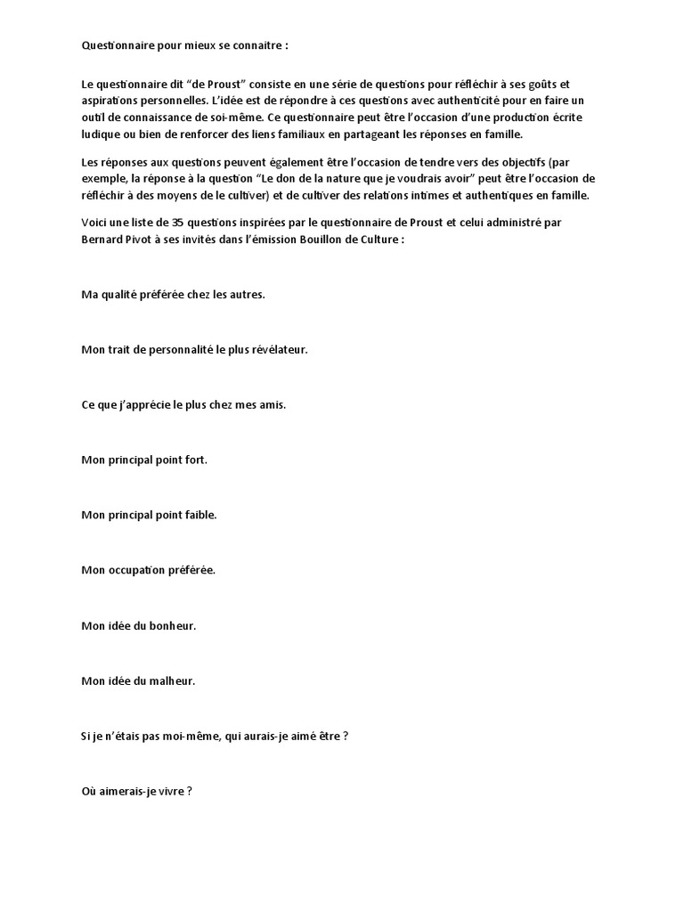 Questionnaire ludique pour mieux se connaître | PDF | Sciences sociales ...