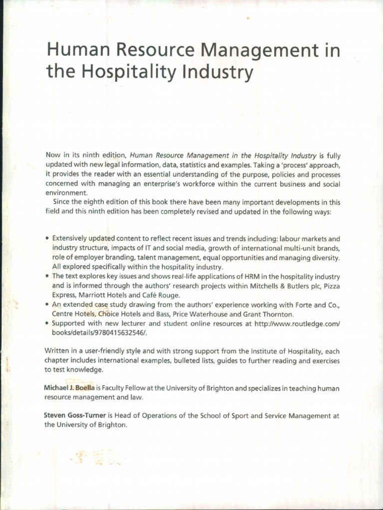 Human Resource Management in The Hospitality Industry Is Fully | PDF ...