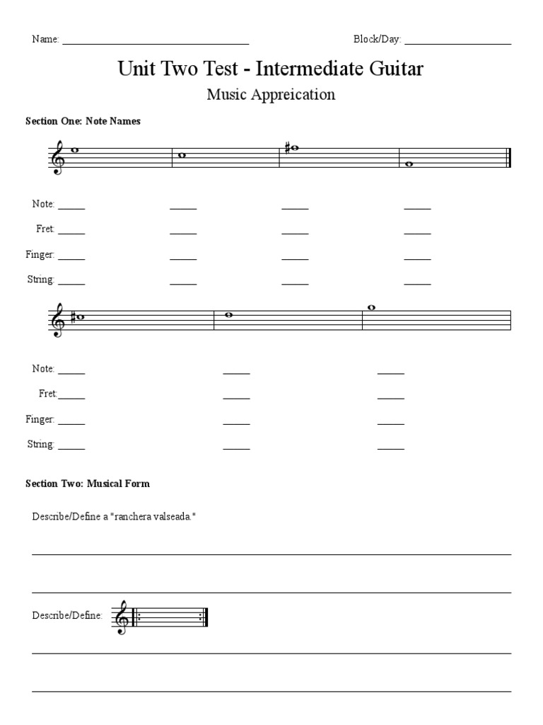 Intermediate Guitar Unit Two Test | PDF | Finance & Money Management
