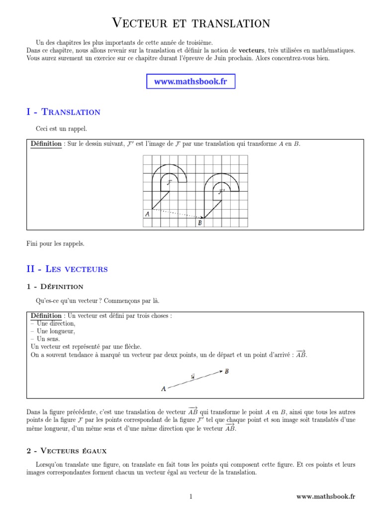 Vecteurs et translation en mathématiques | PDF | Espace vectoriel ...