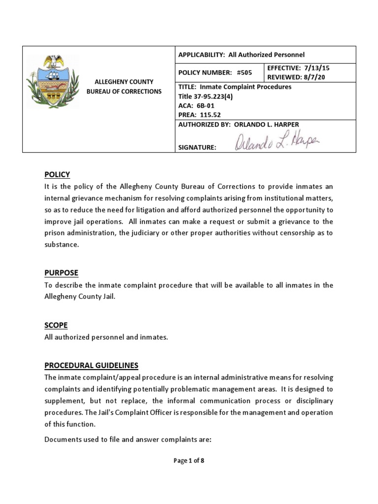 ACJ Inmate Complaint Procedures | PDF | Complaint | Prison