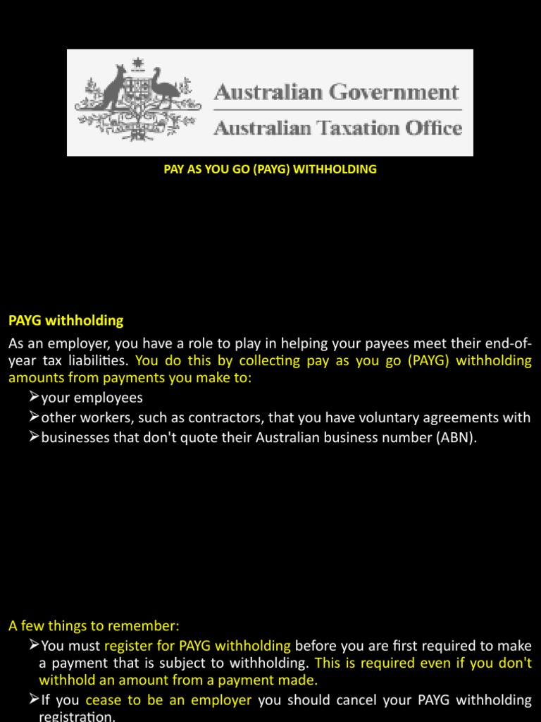Pay As You Go (Payg) Withholding | PDF | Withholding Tax | Payments