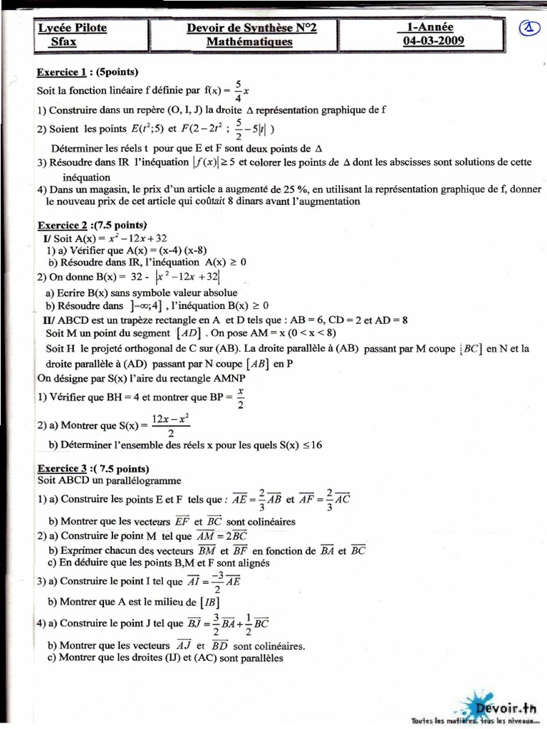 1as ds2 1 | PDF | Droite (mathématiques) | Fonction (Mathématiques)