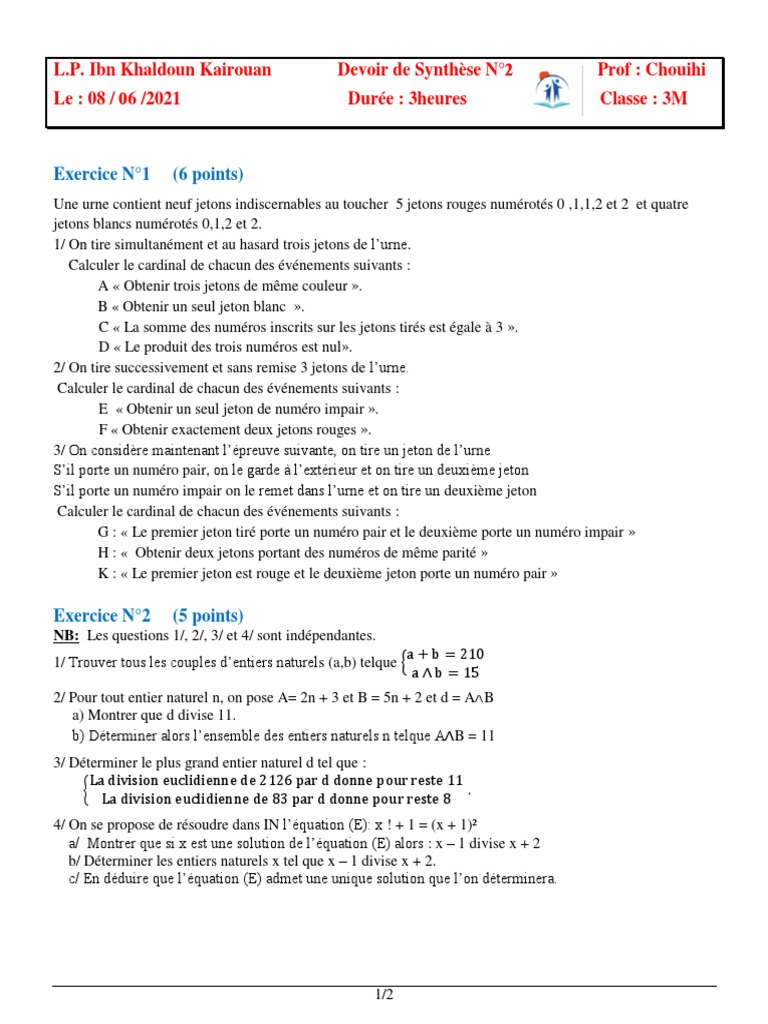 3M DS2 20 21 Ibn Khad | PDF | Courbe | Entier naturel