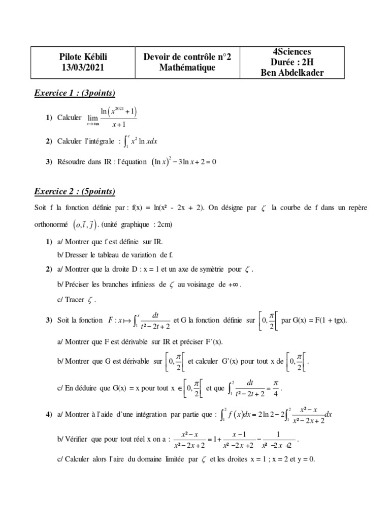 4sc Dc2 Pilote Kébili | PDF | Asymptote | Physique théorique