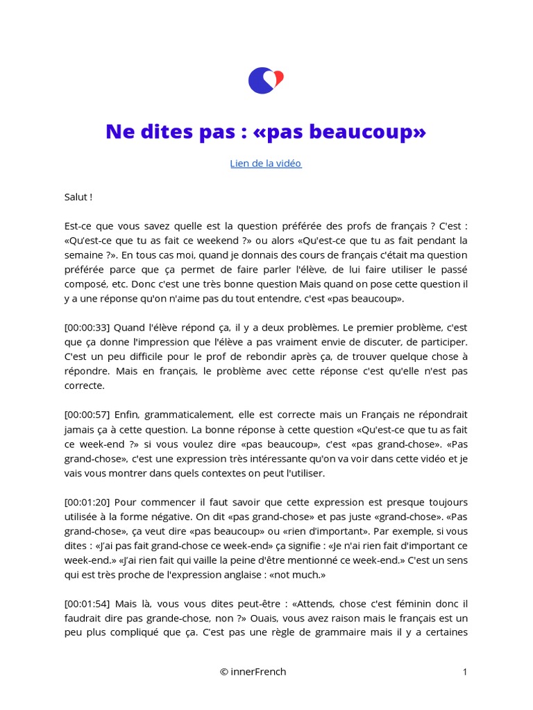 52 Ne Dites Pas - Pas Beaucoup | PDF | Verbe | Linguistique