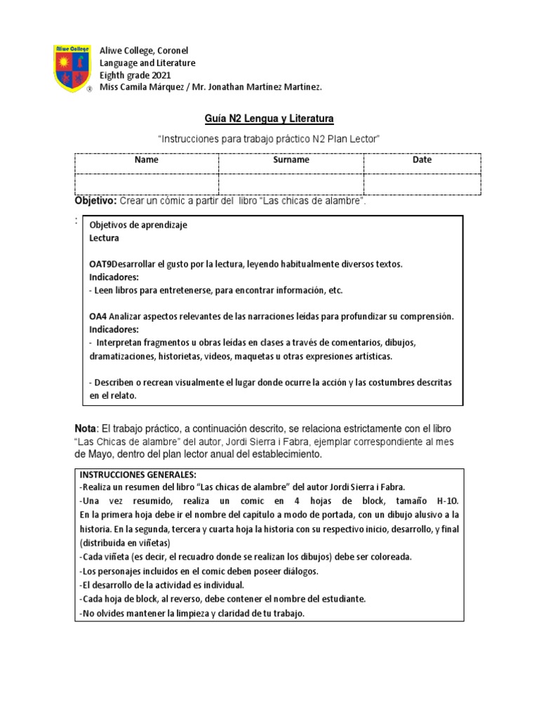 Guía 2 Trabajo Plan Lector 8vo B | PDF | Cómics | Dibujos animados