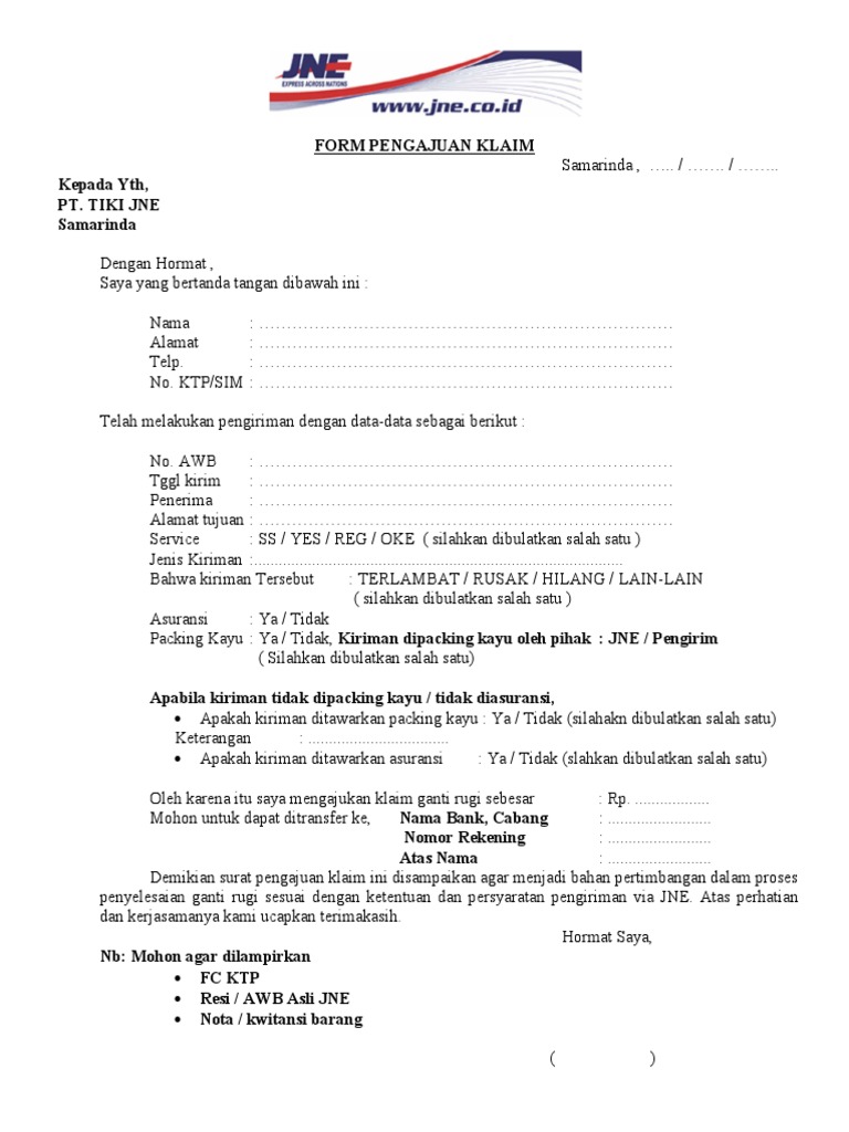 Form Klaim Jne | PDF