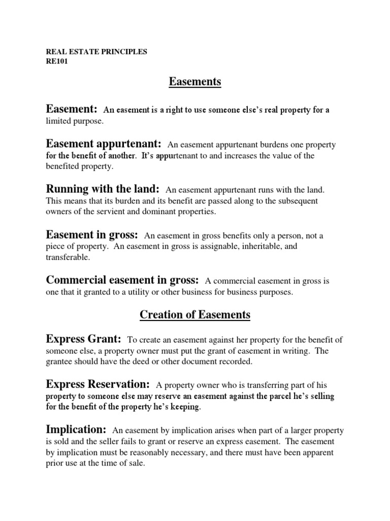 Re 101 Handout 2 2 Easements Pdf Easement Property Law