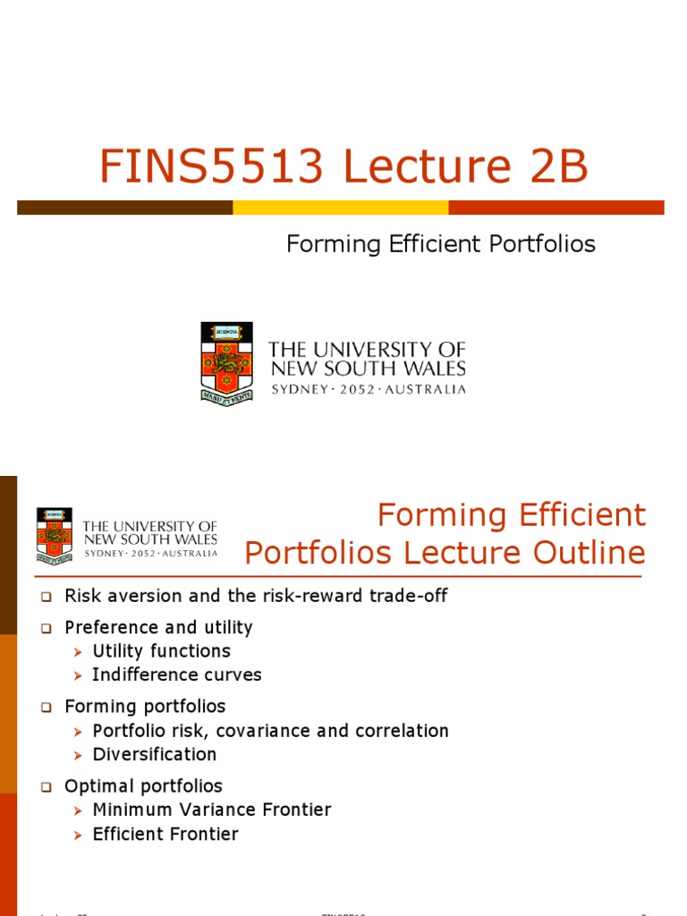 FINS5513 Lecture T02B (Pre Lecture) | PDF | Modern Portfolio Theory | Diversification (Finance)