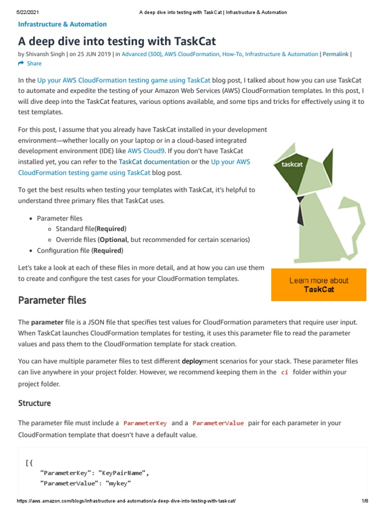 A Deep Dive Into Testing With Taskcat Infrastructure And Automation Pdf Parameter Computer