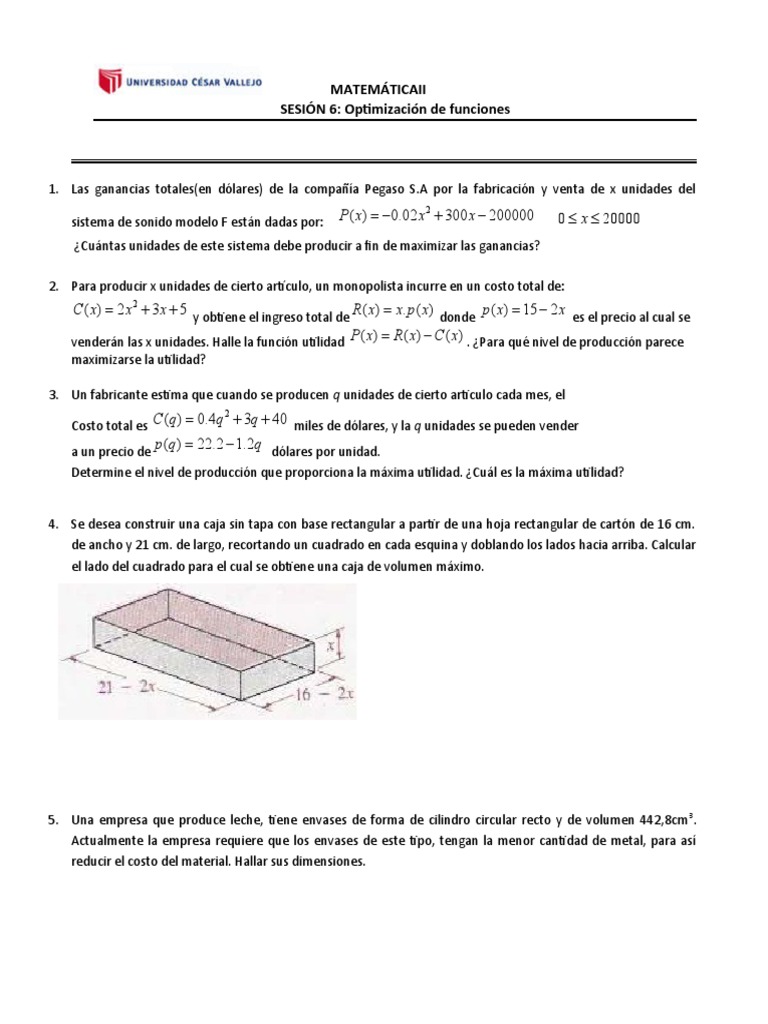 Tarea 6 Optimización De Funciones Descargar Gratis Pdf Business