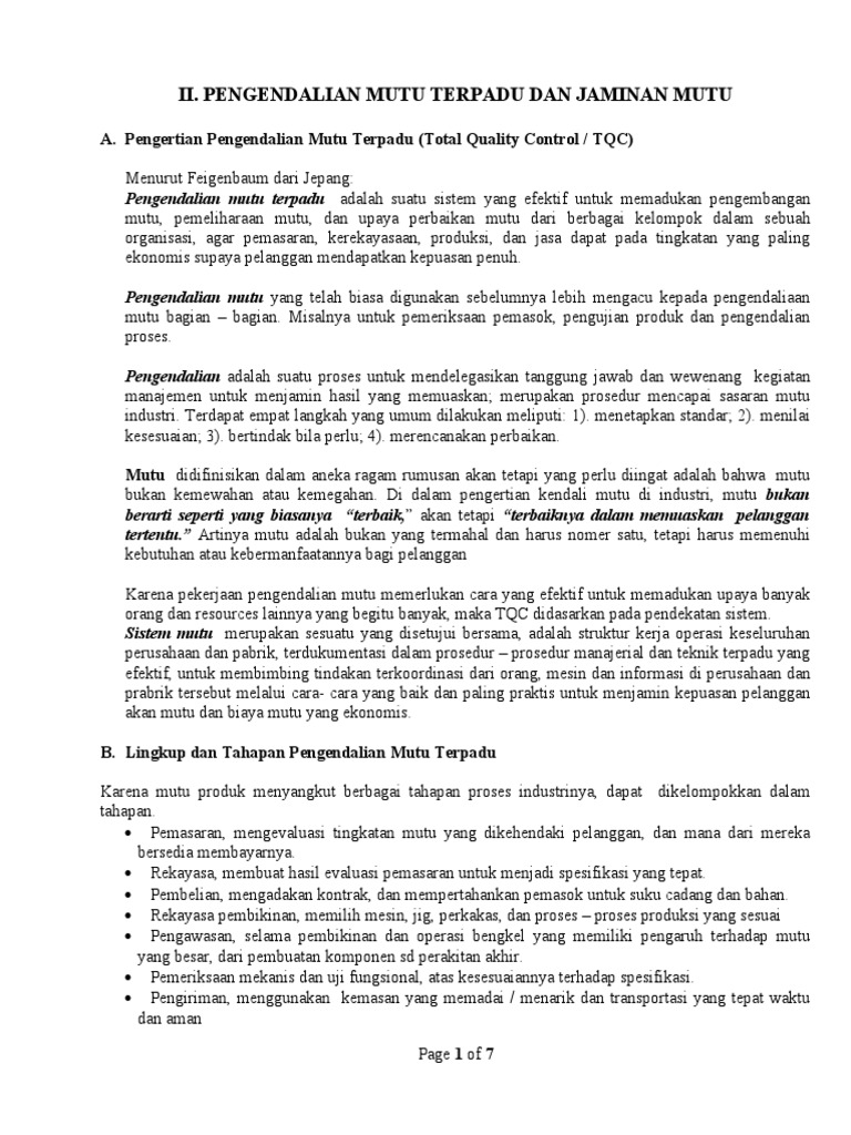 MMT II Pengendalian Mutu | PDF
