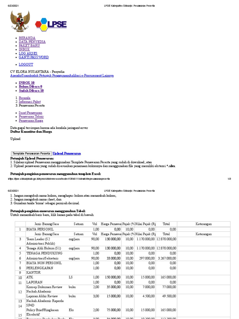 LPSE Kabupaten Sidoarjo - Penawaran Peserta | PDF