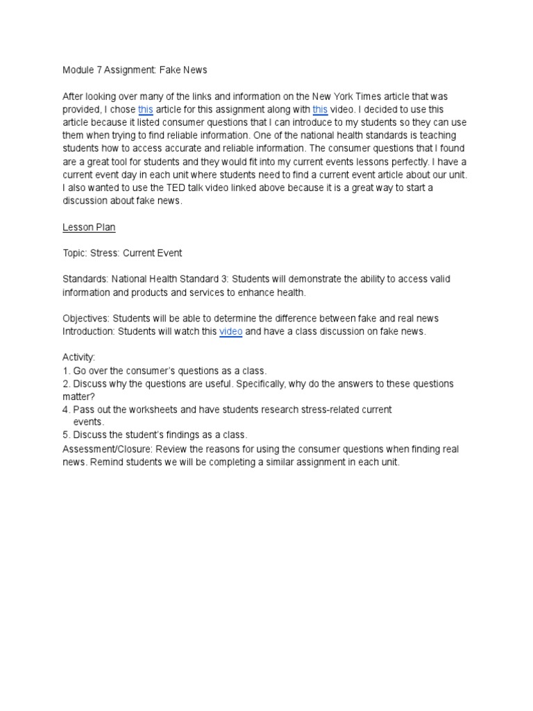 Module 7 Assignment Fake News 1 | PDF | Lesson Plan | Human Nature