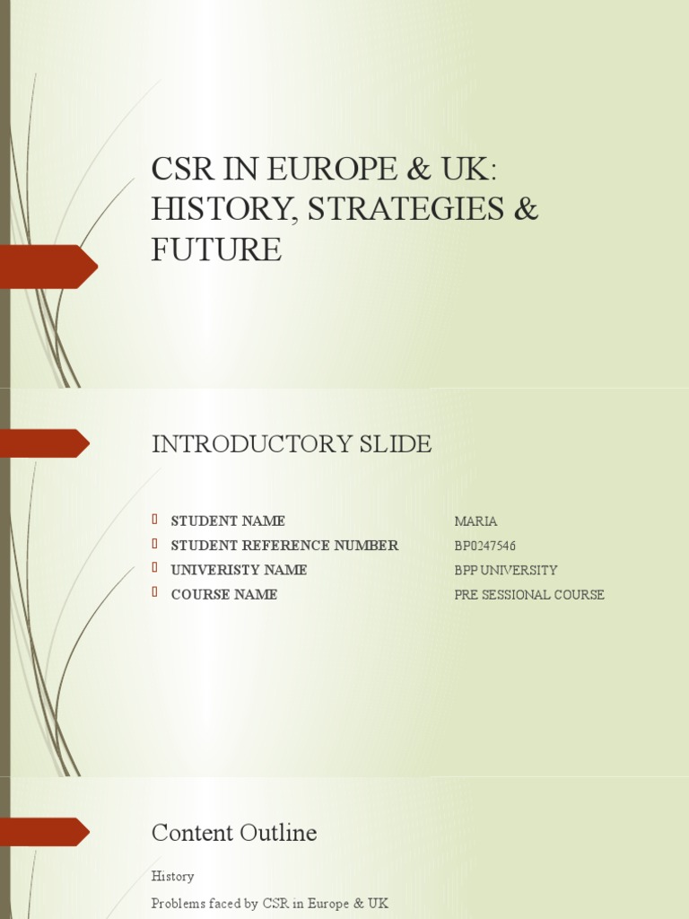 CSR in Europe & Uk: History, Strategies & Future | PDF | Corporate ...
