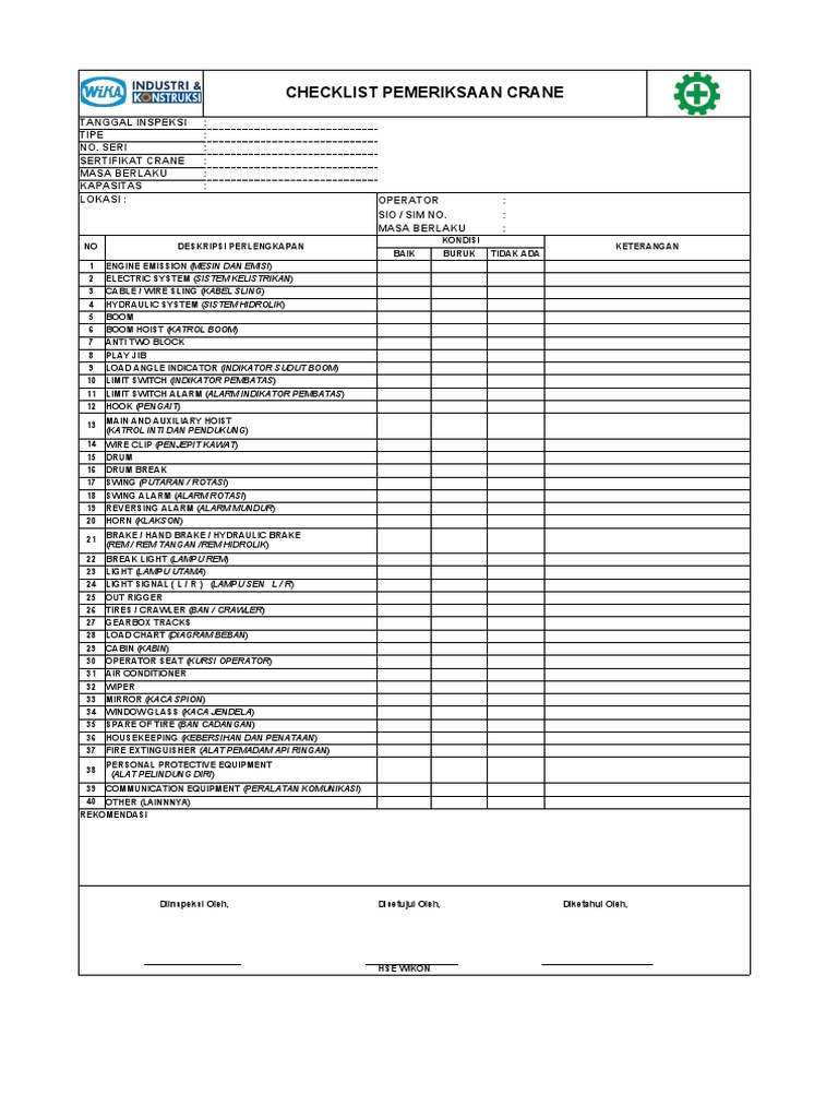 Inspeksi Crane | PDF