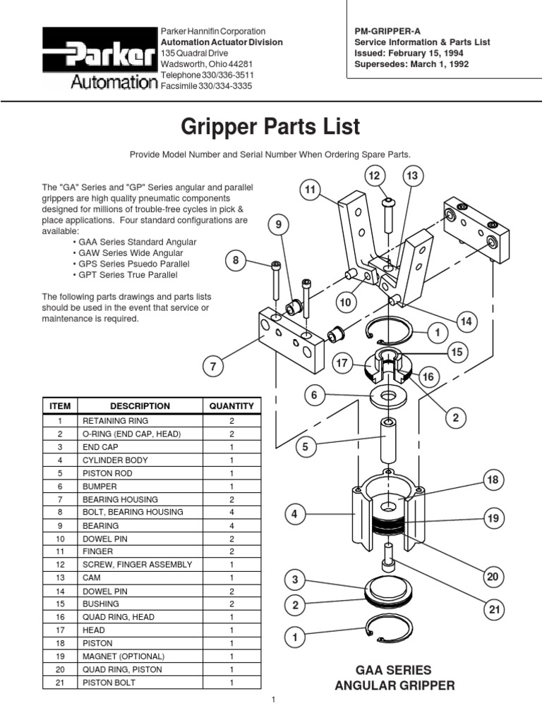 Gripper Parts List | PDF | Piston | Screw