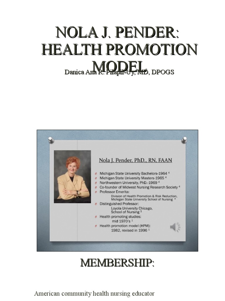 Nola J. Pender: Health Promotion Model | PDF | Behavior | Perception